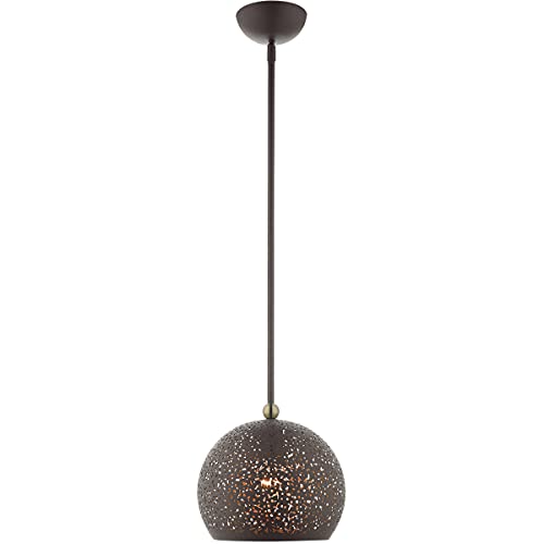 Livex Lighting 49181-07 1 Light Bronze Pendant Black W/ Antique Brass Accents