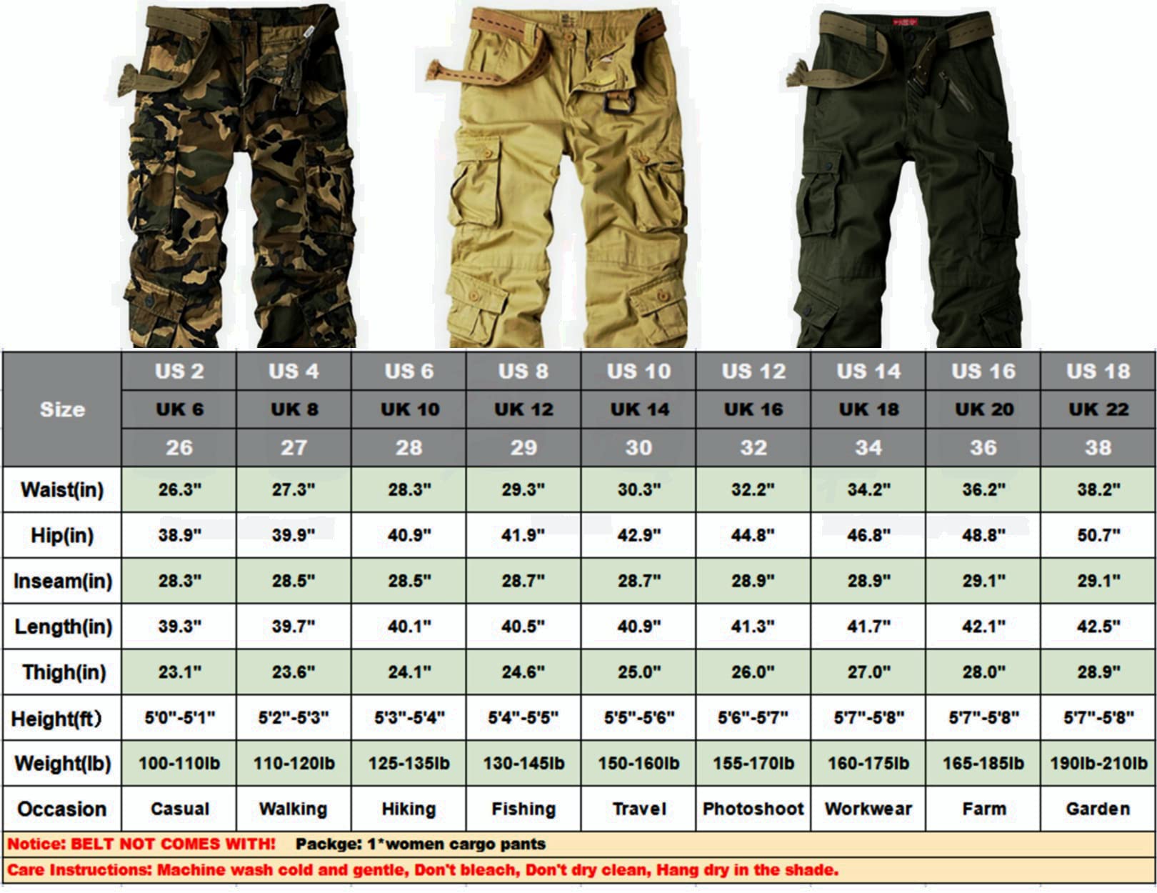 Women's Cotton Casual Military Army Cargo Combat Work Pants with 8 Pocket Black US 4