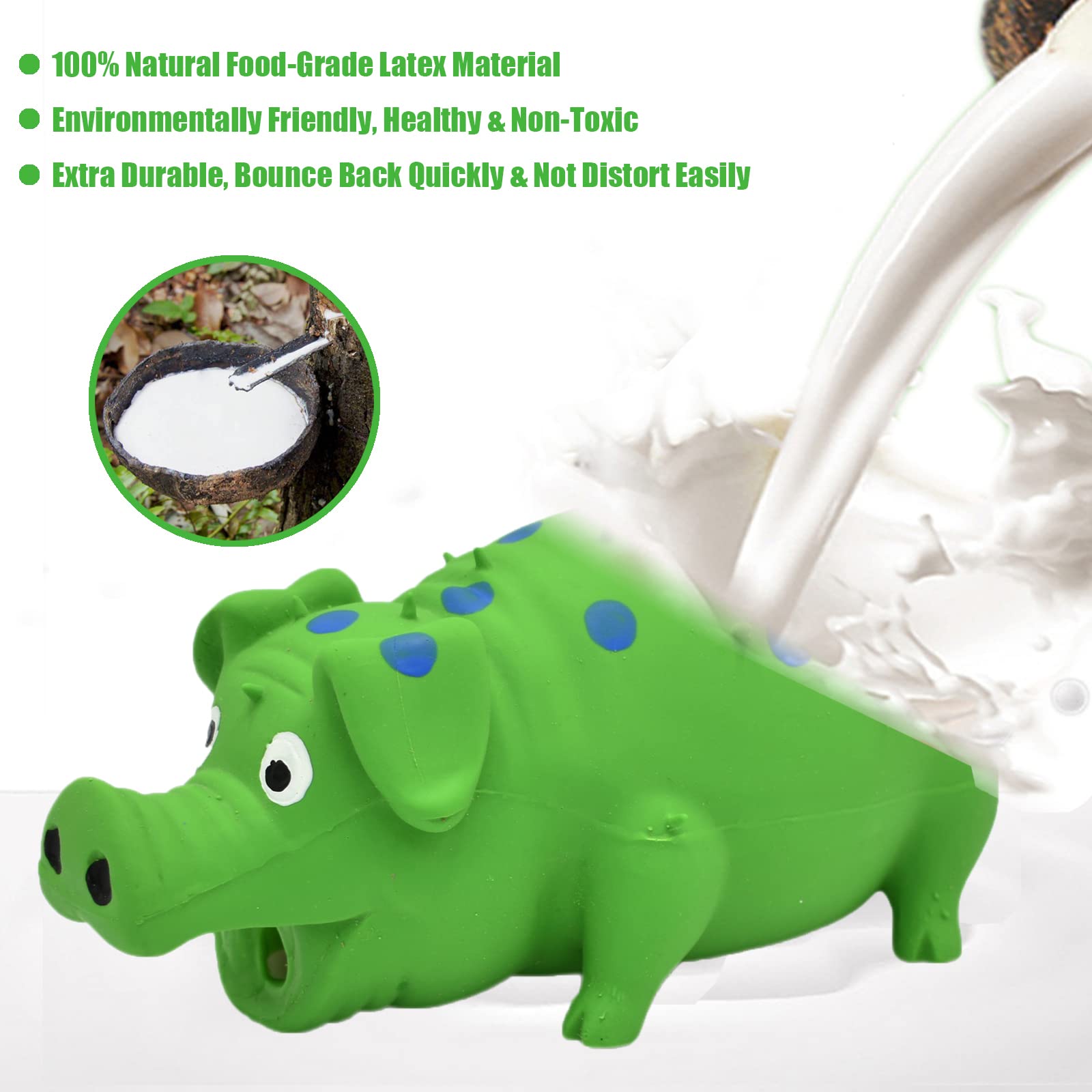 HCHYEY Pig Squeaky Dog Toy, 2 PCS Interactive Rubber Dog Chew Toy - Durable Latex Spot Grunting Pig Toys That Oink for Small Medium Large Dogs (Yellow, Green)