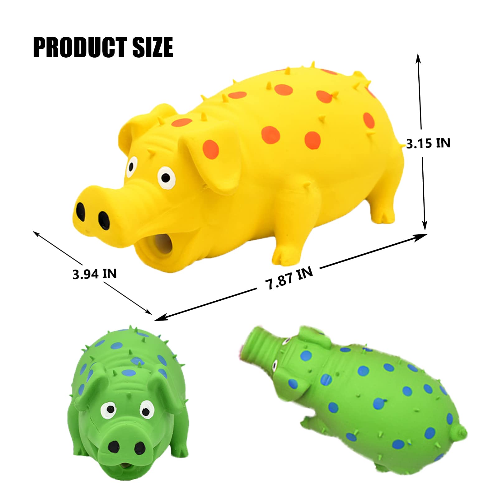 HCHYEY Pig Squeaky Dog Toy, 2 PCS Interactive Rubber Dog Chew Toy - Durable Latex Spot Grunting Pig Toys That Oink for Small Medium Large Dogs (Yellow, Green)