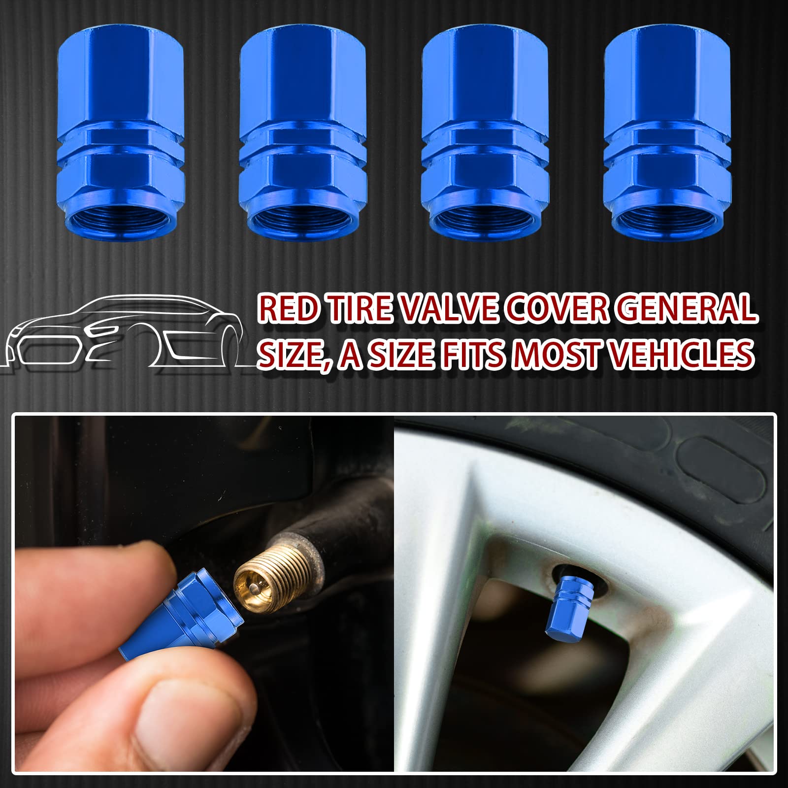 Frienda 28 Pcs Car Accessories: 20 Pcs Air Conditioner Decoration Strip, 4 Non-Slip Silicone Cup Coasters, 4 Car Tire Valve Stem Caps (Blue)