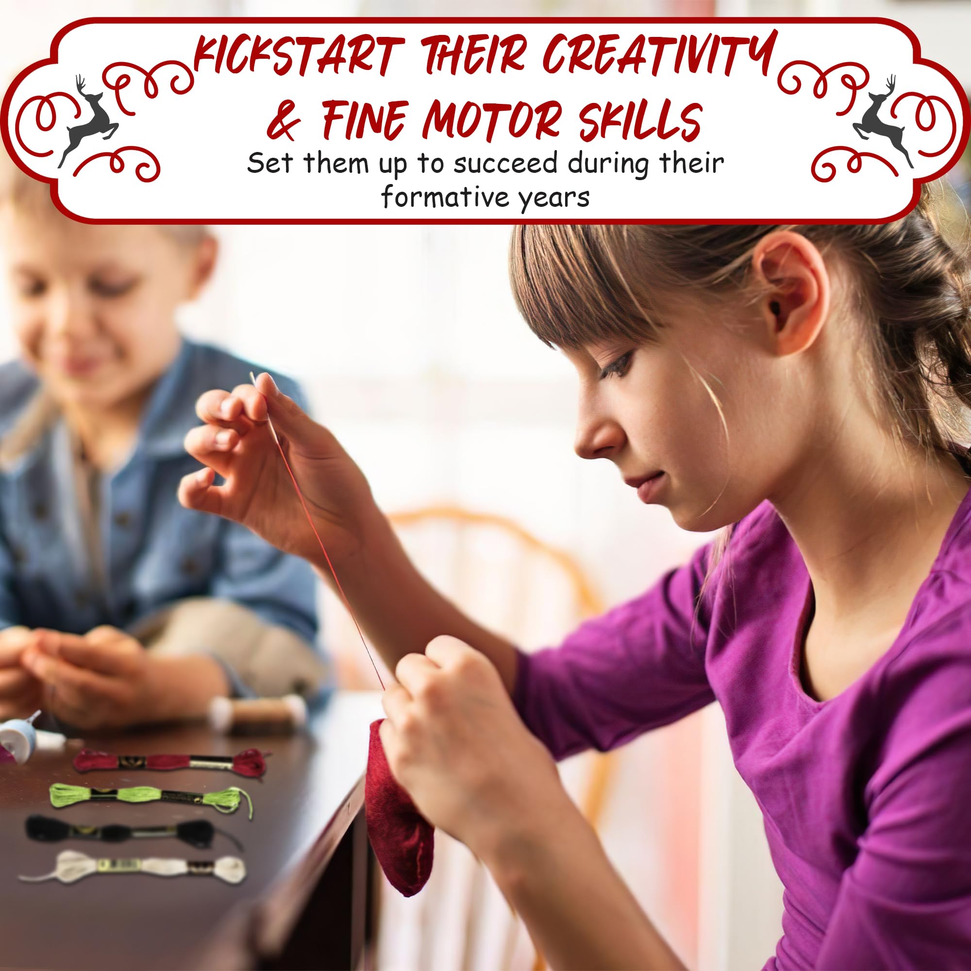 MOMOTOYS Sewing Kit for Kids, Fun & Educational Christmas Sew Craft Set for Boys and Girls Ages 8-12, Complete Beginner Sewing Kit with Felt Plushie for Creative DIY Projects