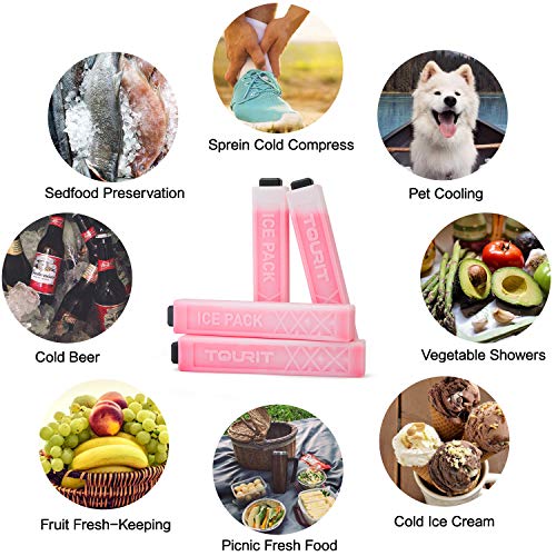 TOURIT Ice Packs for Coolers Reusable Long Lasting Freezer Packs for Lunch Bags/Boxes, Cooler Backpack, Camping, Beach, Picnics, Fishing and More (Set of 4, Red)