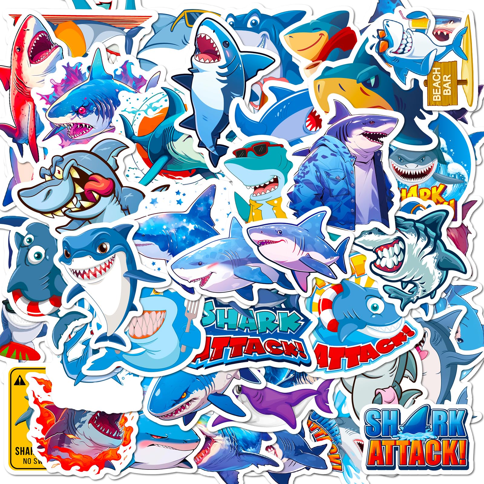 50PCS Funny Shark Stickers Sea Animal Stickers Water Bottle Stickers for Kids Cute Aesthetic Vinyl Waterproof Stickers for Laptop Scrapbooking Notebooks