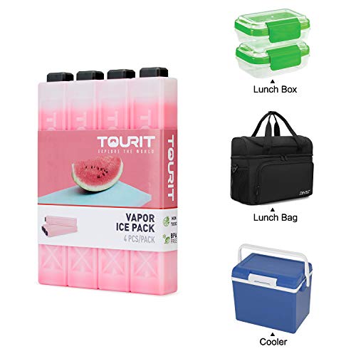 TOURIT Ice Packs for Coolers Reusable Long Lasting Freezer Packs for Lunch Bags/Boxes, Cooler Backpack, Camping, Beach, Picnics, Fishing and More (Set of 4, Red)