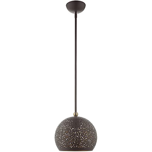 Livex Lighting 49181-07 1 Light Bronze Pendant Black W/ Antique Brass Accents