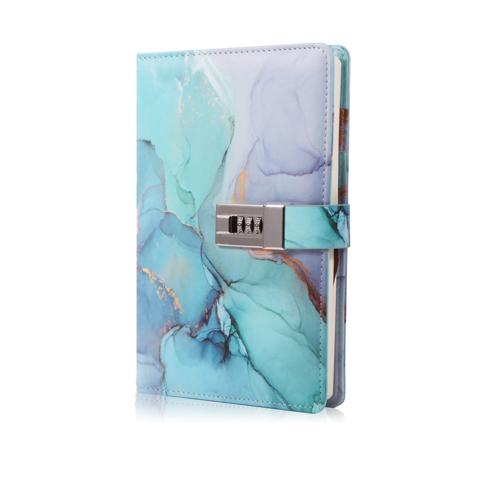 Marble Diary with Lock for Girls and Women, A5 Leather Locked Journal for Teen Girls, Secret Cute Password Lock Notebooks with Pen Holder for Travel Diary Office Notepad