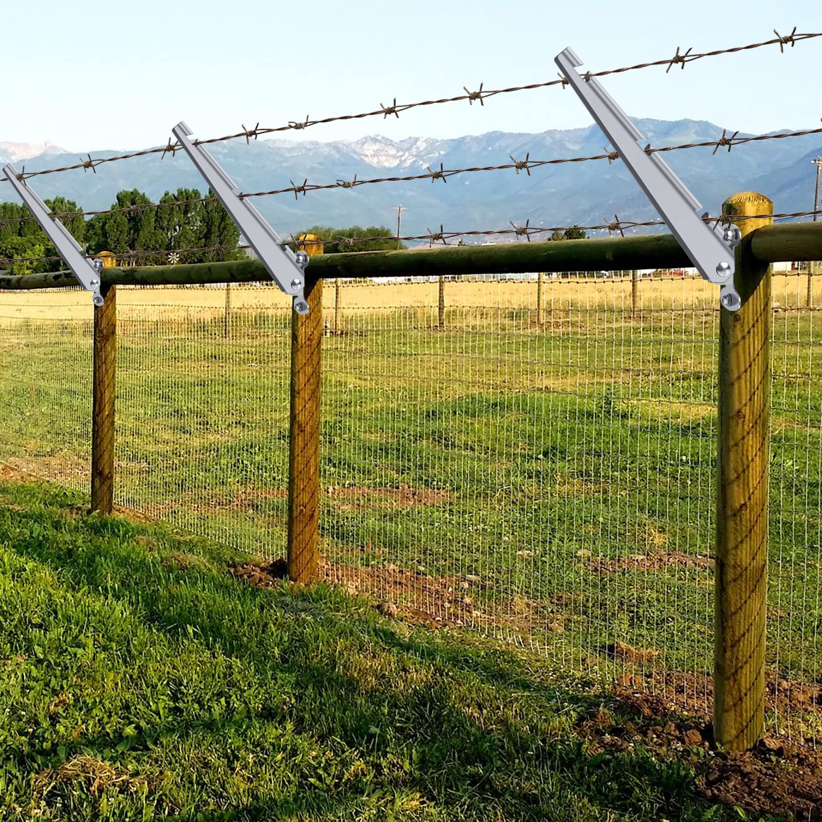 Hwedra Barbed Wire Arm for Flat or Surface Mount, Hot-Dip Galvanized Steel Barb Wire Arm Extender for PVC and Wood Fences, Barbed Wire Fence Extensions, All Bolts&Spanner Included 7Pcs…