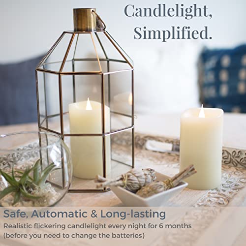 Simply Collected Flickering Flameless Candles Battery Operated with Timer, 800+ Hours Realistic 3D Moving Flame, Battery Candles, Electric LED Candle, Real Wax Pillar, Unscented | Ivory - 3x5 Inches