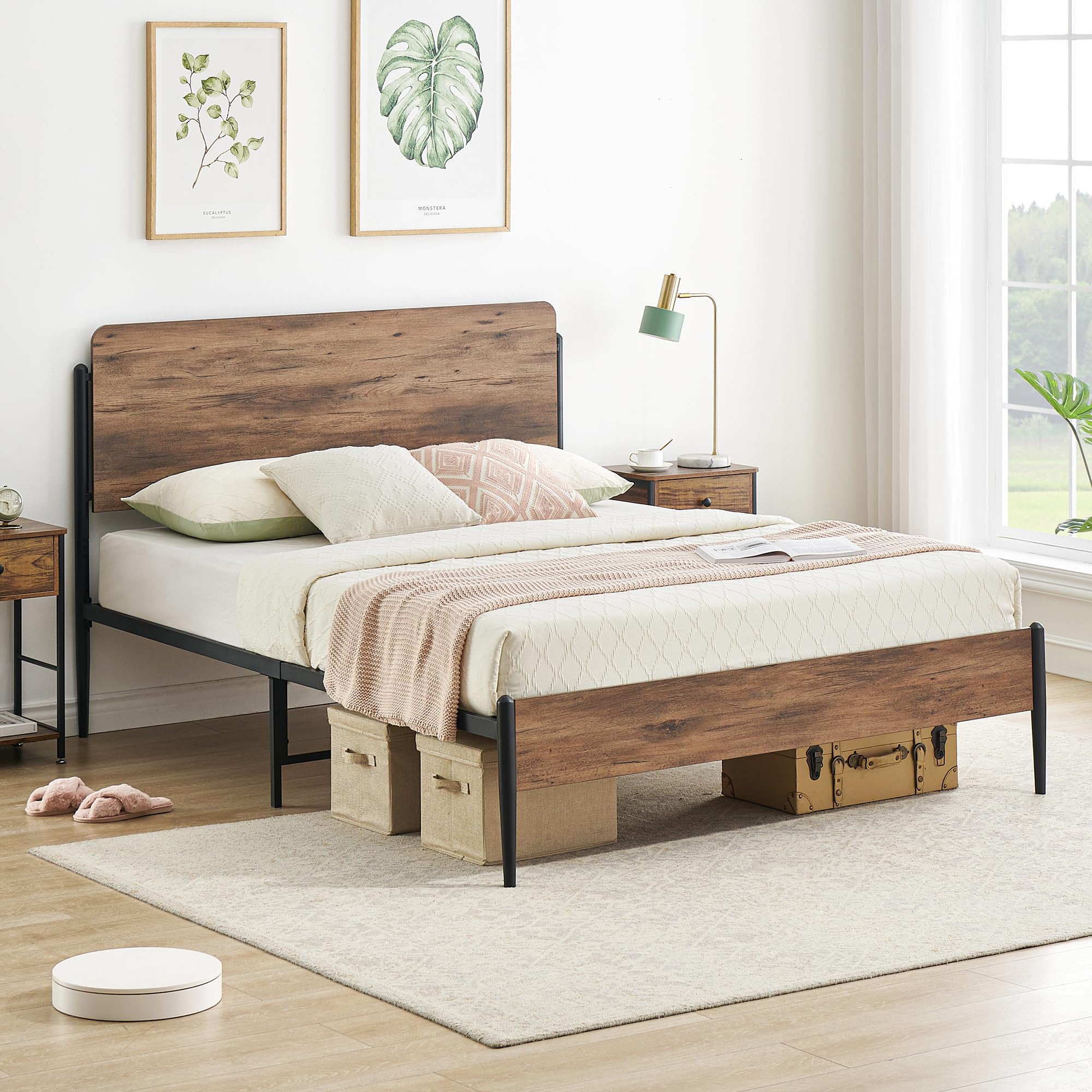 IDEALHOUSE 2024 Vintage 13 Inch Queen Bed Frame – 30 Minutes Assembly Metal Platform Bed Frame with Headboard and Footboard, Non-Slip, Noise-Free