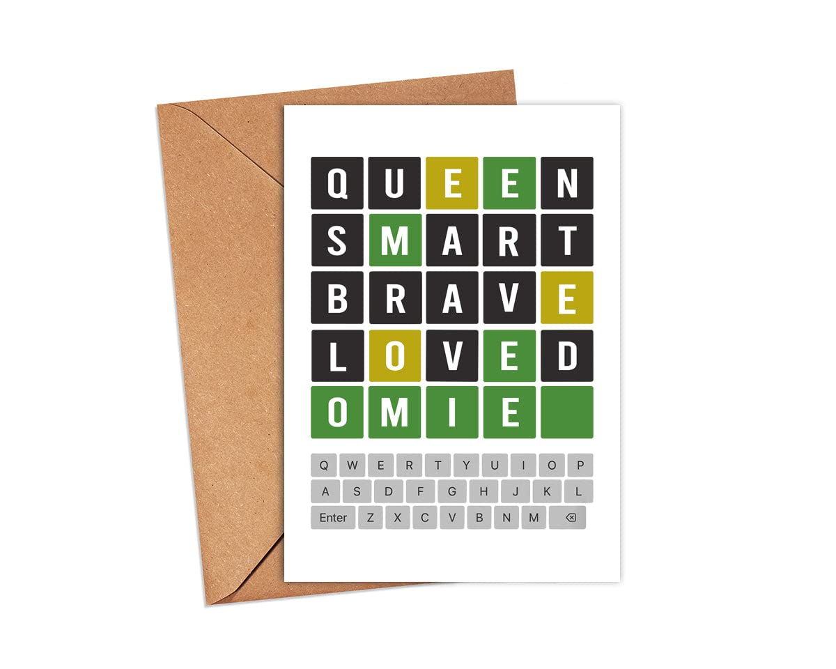 Wordle Omie Card - Mothers Day Wordle Card - Omie Card - Wordle Lover Card - Happy Birthday Wordle - Queen Smart Brave Loved - Word Game Card For Omie - Anniversary- Birthday Gift - Greeting Card