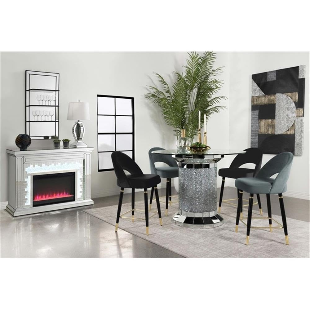 MAKLAINE Pedestal Round Glass Top Counter Height Table in Mirror