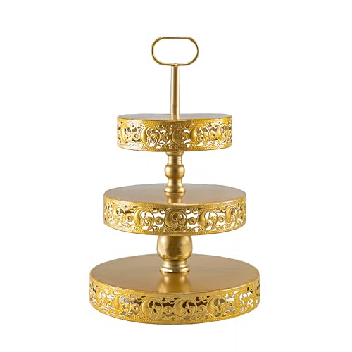 Double-Sided Gold 3 Tiered Decorative Tray, Serving Tray, Cake Stand, Farmhouse Decor, Party Decorations for Celebration, Holiday, Gift
