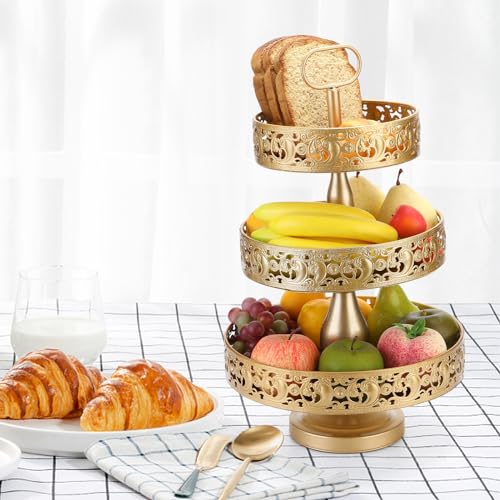 Double-Sided Gold 3 Tiered Decorative Tray, Serving Tray, Cake Stand, Farmhouse Decor, Party Decorations for Celebration, Holiday, Gift