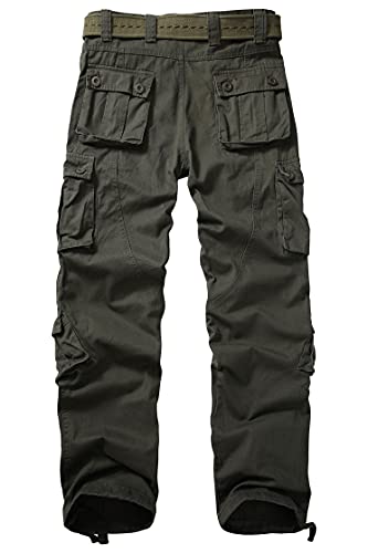 AKARMY Wild Cargo Pants, Casual Work Pants, Military Army Camo Combat Hiking Pants with 8 Pockets(No Belt) 3357 Gray Green 34