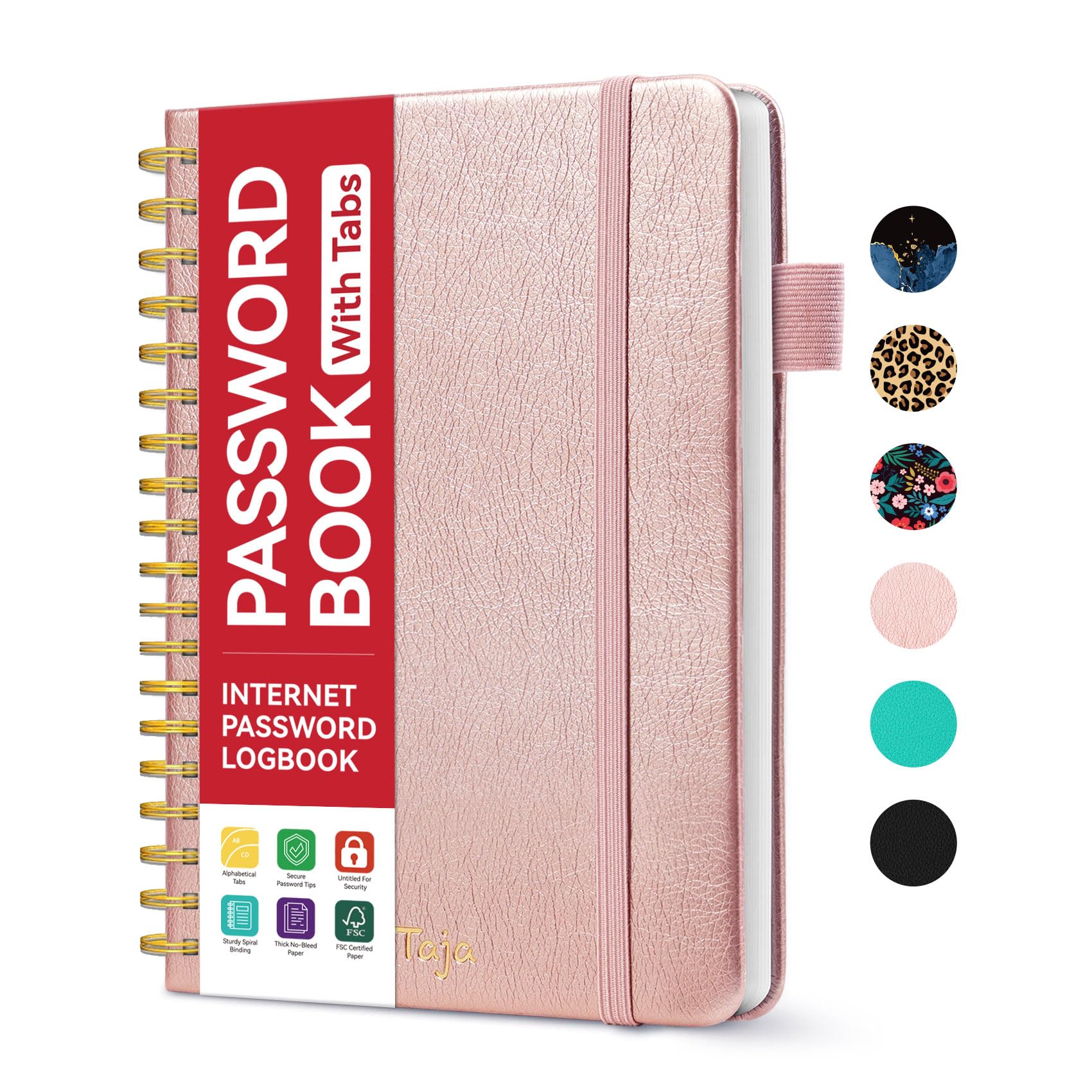 Password Book with Alphabetical Tabs, 5.5" x 6.7" Spiral Password Book, Small Password Books for Seniors, Password Keeper Book to Help You Stay Organized - Rose Gold