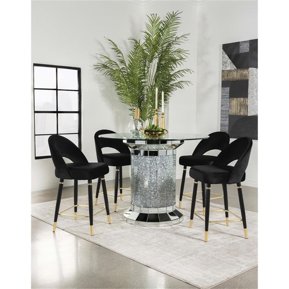 MAKLAINE Pedestal Round Glass Top Counter Height Table in Mirror