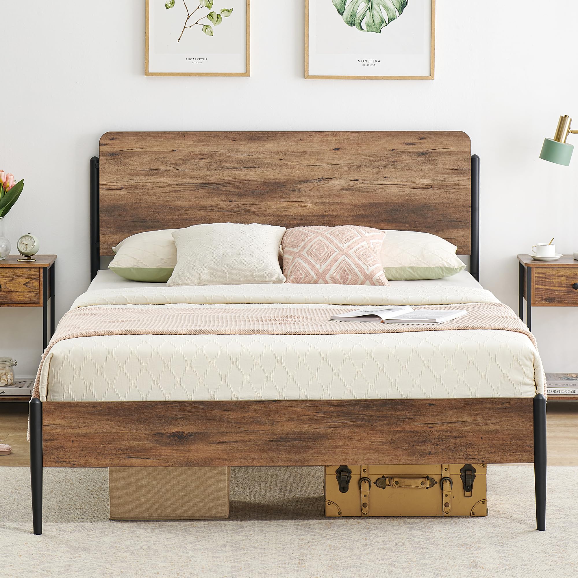 IDEALHOUSE 2024 Vintage 13 Inch Queen Bed Frame – 30 Minutes Assembly Metal Platform Bed Frame with Headboard and Footboard, Non-Slip, Noise-Free