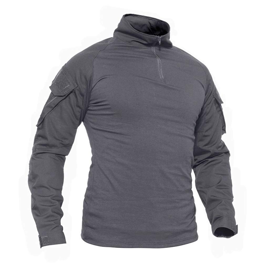 LiliChan Tactical Shirts for Men Long Sleeve Military Shirt Outdoor Shirt Tactical Combat Shirt with ZipperGrey, US L(fit chest:38"-41")