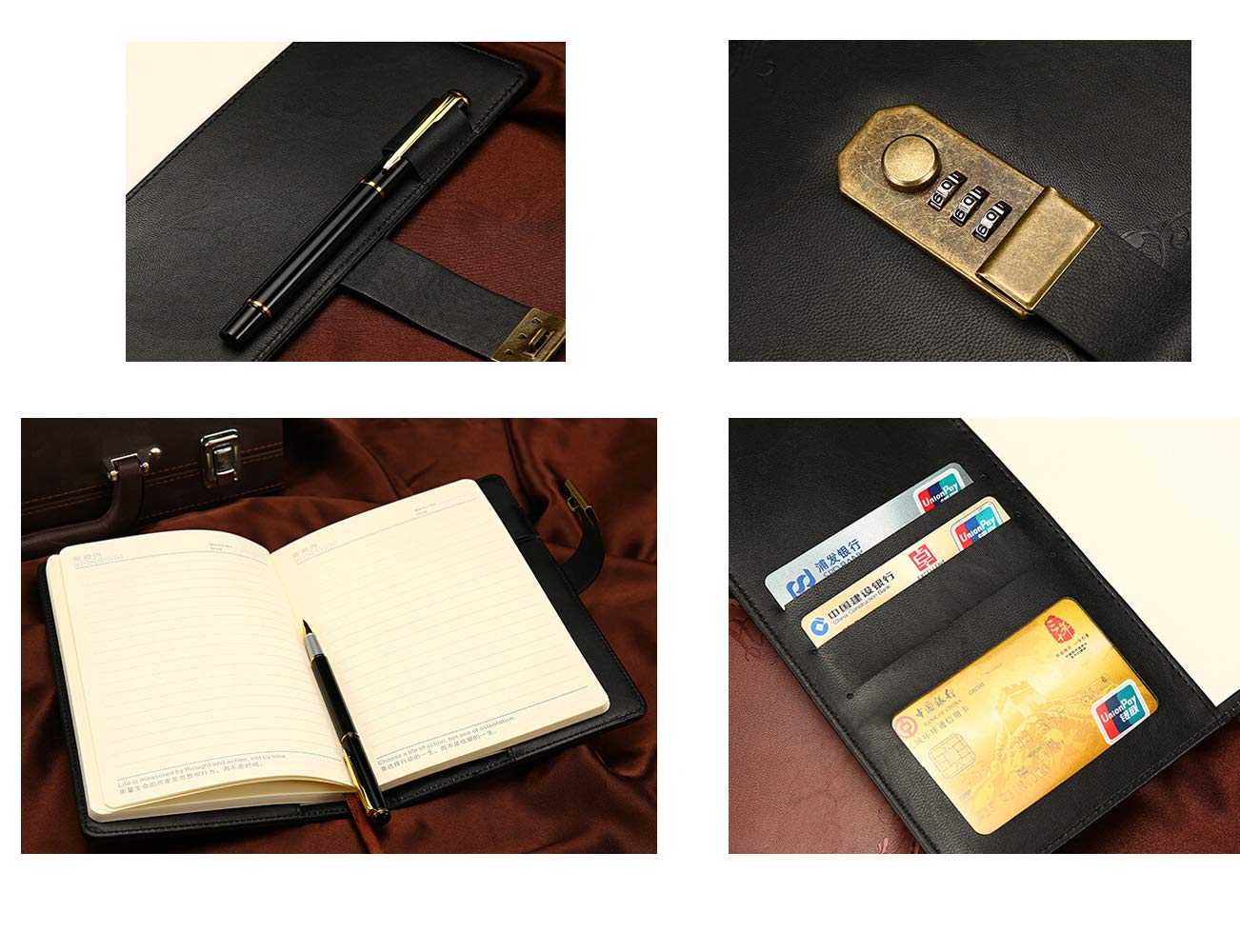 IPENNY A5 Vintage Leather Journal with Combination Lock Digital Password Journal with Bookmark Pen Loop Retro Privacy Notebook Writing Travel Diary Locking Journal, 100 Sheets (#1,Black)