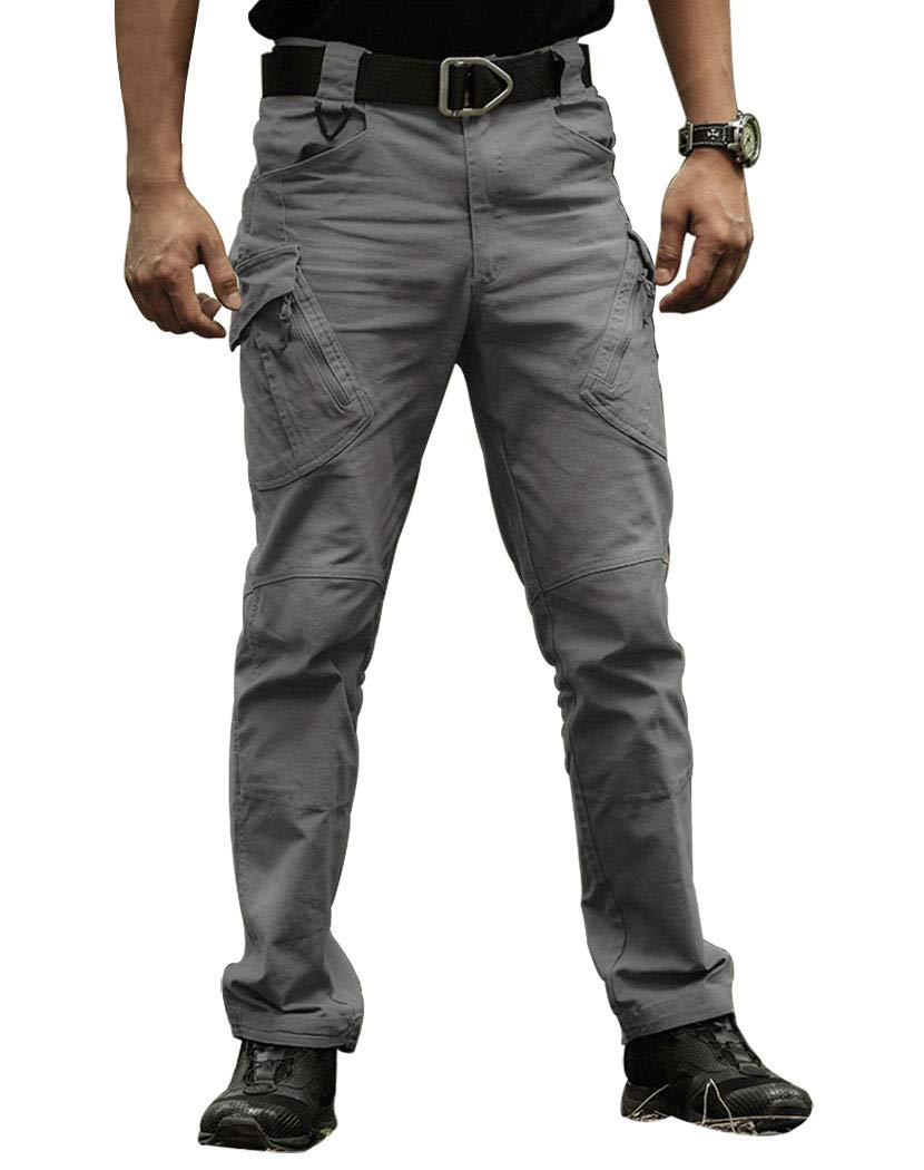 Les umes Mens Cargo Pants Military Tactical Trail Ripstop Combat Work Trousers Hiking Outdoor Pants Grey 40