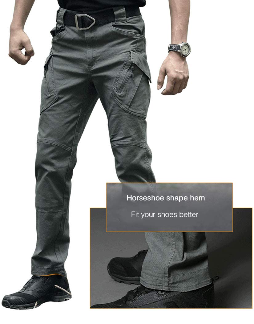 Les umes Mens Cargo Pants Military Tactical Trail Ripstop Combat Work Trousers Hiking Outdoor Pants Grey 40