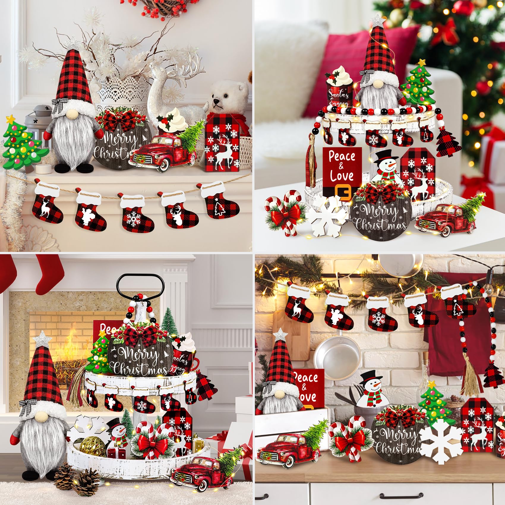13 Pc Christmas Gnome Plush Tiered Tray Decor Set - Holiday Table Decorations for Home Kitchen Party