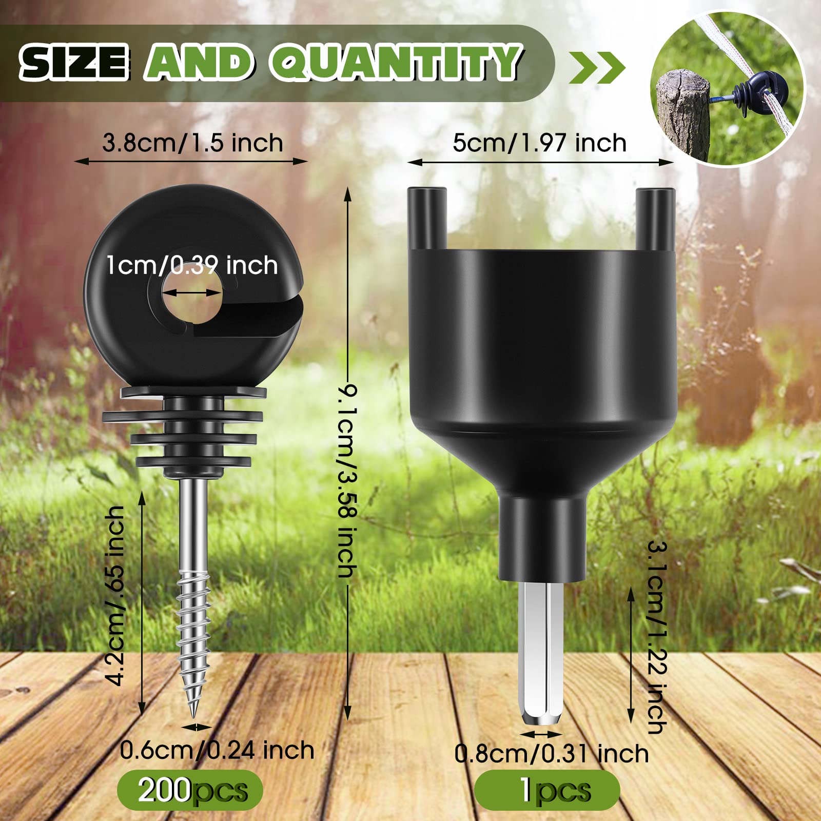 Sweetude 200 Pcs Electric Fence Insulator with 1 Pcs Insulator Socket Tool Screw in Ring Post Wood Post Electric Fence Ring with Socket Tool for Animal(Black)