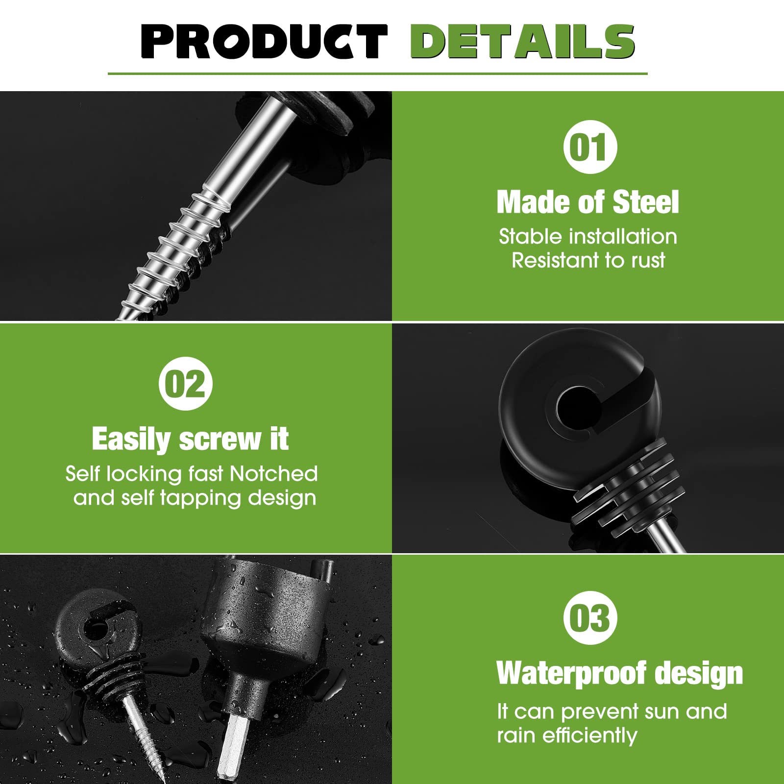 Sweetude 200 Pcs Electric Fence Insulator with 1 Pcs Insulator Socket Tool Screw in Ring Post Wood Post Electric Fence Ring with Socket Tool for Animal(Black)