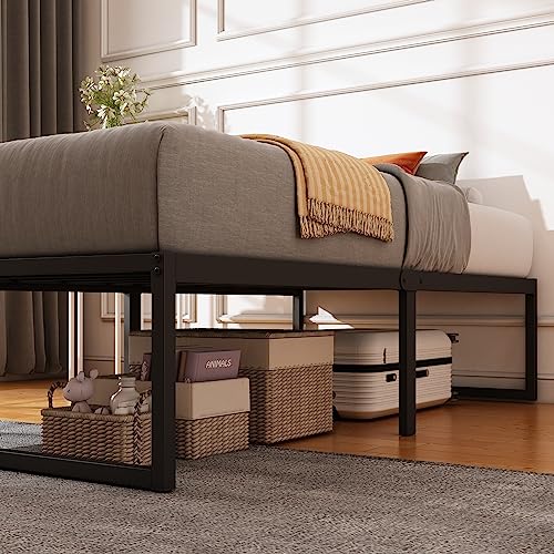XINXINYAN 16 Inch Queen Bed Frame, No Box Spring Needed, Heavy Duty Metal Platform Queen Size Bed Frame, Strong Steel Slats Support, Noise Free, Easy Assembly, Black