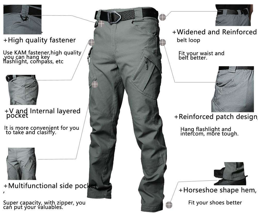 Les umes Mens Cargo Pants Military Tactical Trail Ripstop Combat Work Trousers Hiking Outdoor Pants Grey 40