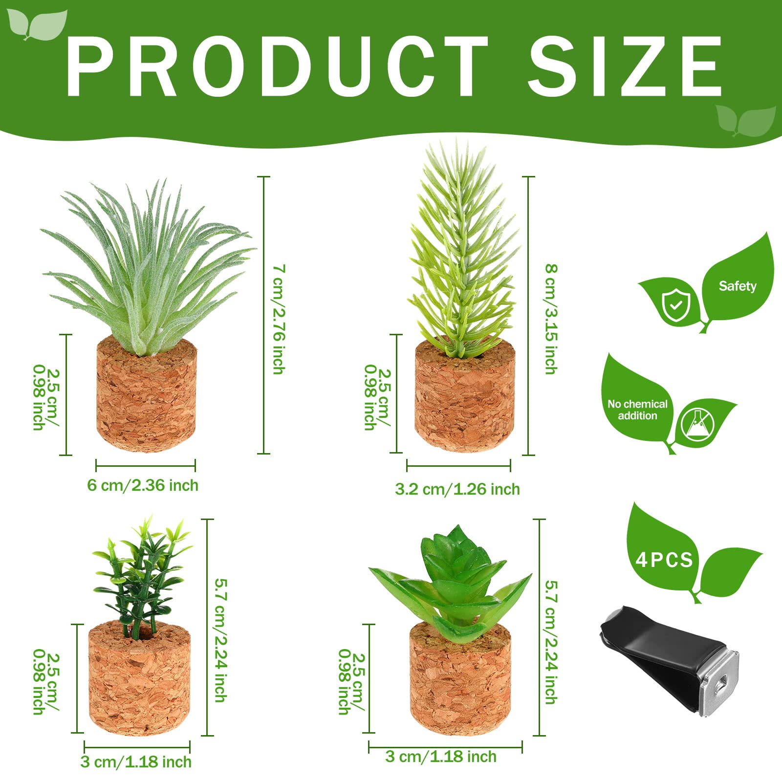 Tallew 4 PCS Plant air freshener Vent Clip Succulent Cute Decor for Women Girl Mini Plant for Interior Car Clips Diffuser Funny Accessories