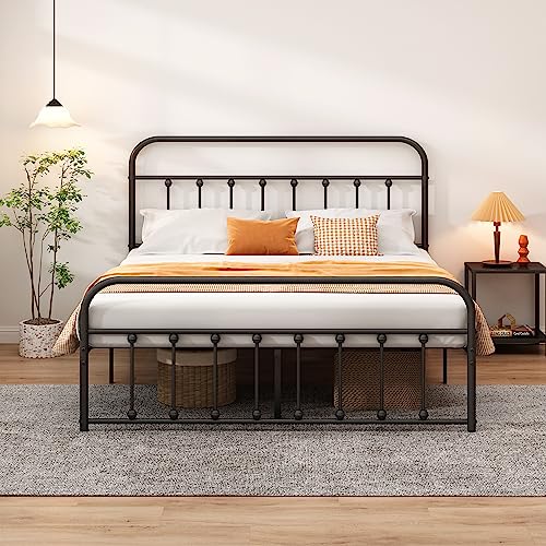 Closadin Classic Metal Platform Bed Frame with Heaboard and Footboard,Strong Metal Slats Support,No Box Spring Needed,Easy Assembly,Queen Size,Black