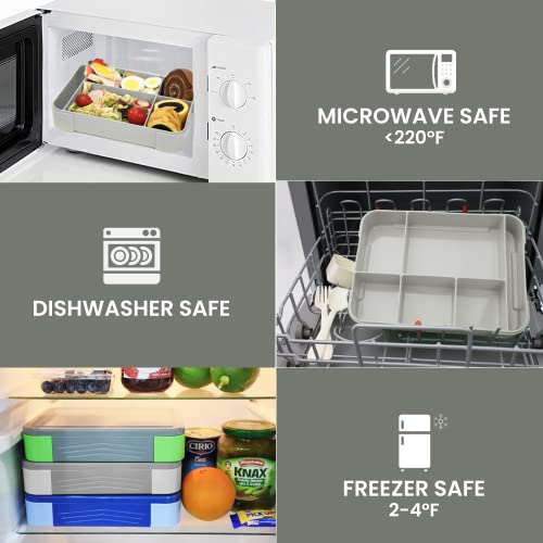 Bugucat Bento Box Adult Lunch Box, 45 OZ Leak-Proof Lunch Containers for Adults with 6 Compartments Cutlery Suitable for Microwave Dishwasher, Versatile Bento Box for Kids Adults Teens