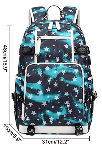 JiaYou Boys Junior Middle School Backpack Men USB High Middle School Laptop Bag Stars Pattern Casual Daypack(Color E,22 Liters)