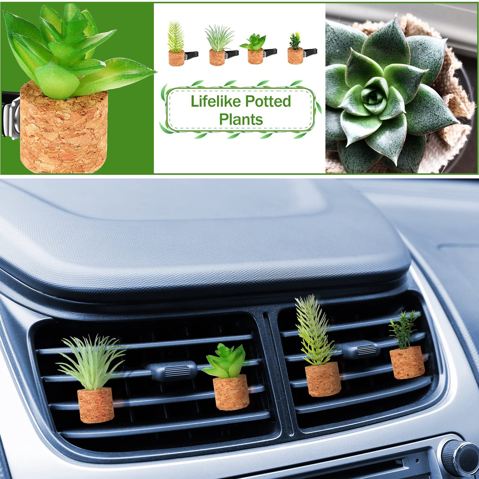 Tallew 4 PCS Plant air freshener Vent Clip Succulent Cute Decor for Women Girl Mini Plant for Interior Car Clips Diffuser Funny Accessories