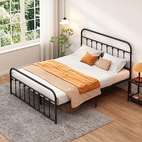 Closadin Classic Metal Platform Bed Frame with Heaboard and Footboard,Strong Metal Slats Support,No Box Spring Needed,Easy Assembly,Queen Size,Black