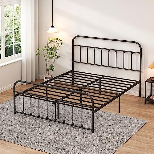 Closadin Classic Metal Platform Bed Frame with Heaboard and Footboard,Strong Metal Slats Support,No Box Spring Needed,Easy Assembly,Queen Size,Black