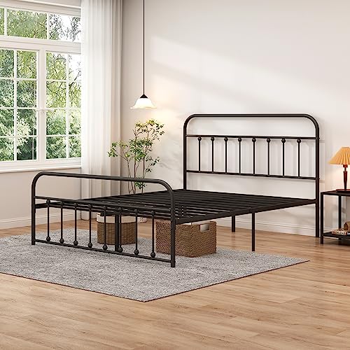 Closadin Classic Metal Platform Bed Frame with Heaboard and Footboard,Strong Metal Slats Support,No Box Spring Needed,Easy Assembly,Queen Size,Black