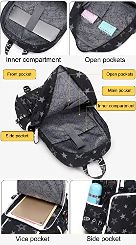 JiaYou Boys Junior Middle School Backpack Men USB High Middle School Laptop Bag Stars Pattern Casual Daypack(Color E,22 Liters)