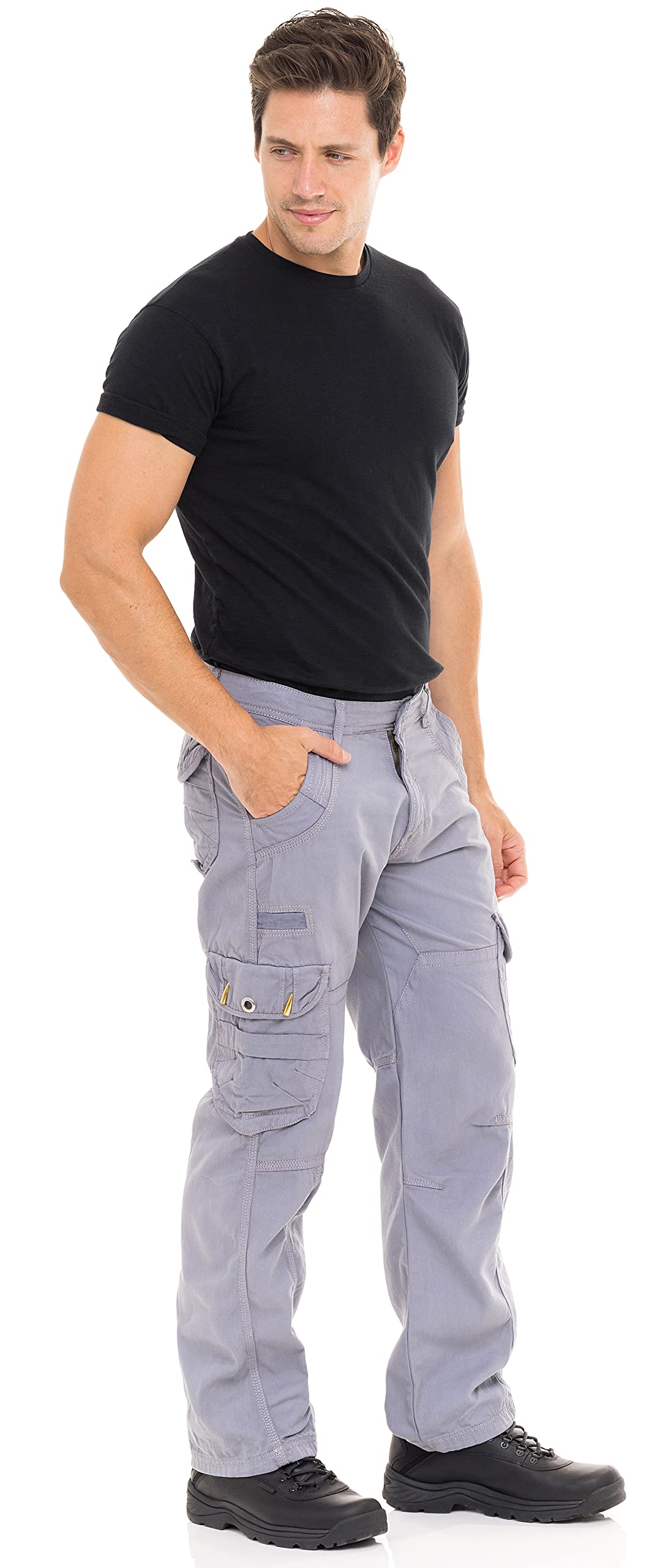 Skylinewears Men Cotton Multi-Pockets Tactical Pant Hiking Military Combat Cargo Army Outdoor Utility Pant Trousers Gray 30x34