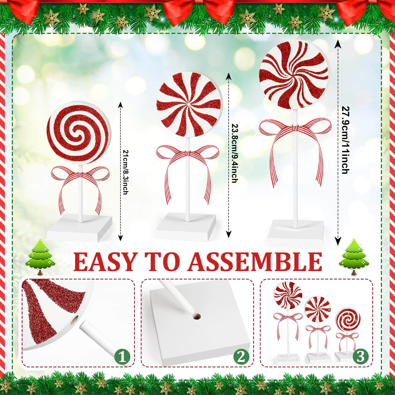 3 Pieces Christmas Table Decorations Wood Candy Set, Red Christmas Tiered Tray Decor,Rustic Christmas Candy Table Decorations for Home Tables(Cute)