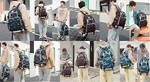 JiaYou Boys Junior Middle School Backpack Men USB High Middle School Laptop Bag Stars Pattern Casual Daypack(Color E,22 Liters)