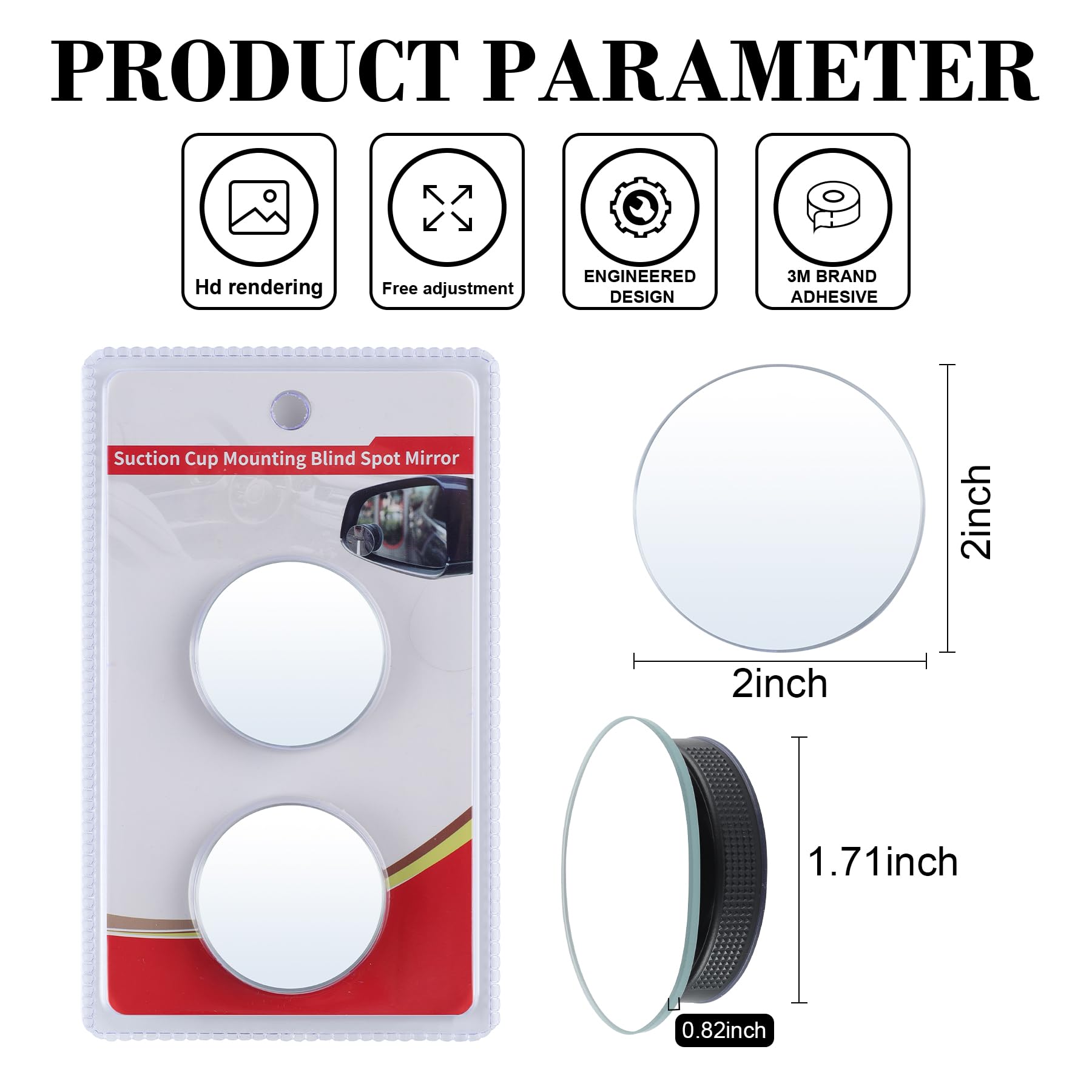 LivTee Blind Spot Car Mirror, 2" Round HD Glass Frameless Convex Side Mirror Blindspot, Reusable 360° Wide Angle Rear View Car Mirrors with Powerful Adjustable Suction Cup - Exterior Mirrors
