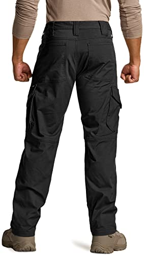 CQR Men's Flex Ripstop Tactical Pants, Water Resistant Stretch Cargo Pants, Lightweight EDC Hiking Work Pants, Dura Flex Mag Pocket Black, 38W x 34L