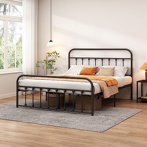 Closadin Classic Metal Platform Bed Frame with Heaboard and Footboard,Strong Metal Slats Support,No Box Spring Needed,Easy Assembly,Queen Size,Black
