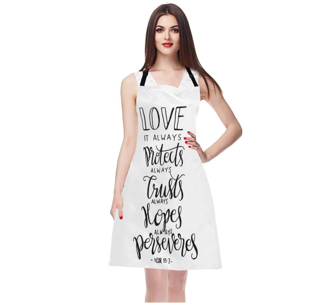 EKOBLA Bible Verse Aprons Love It Protect Always Trust Always Hopes Always Perseveres Waterproof Resistant Chef Cooking Kitchen BBQ Adjustable Aprons for Women Men 27x31 Inch