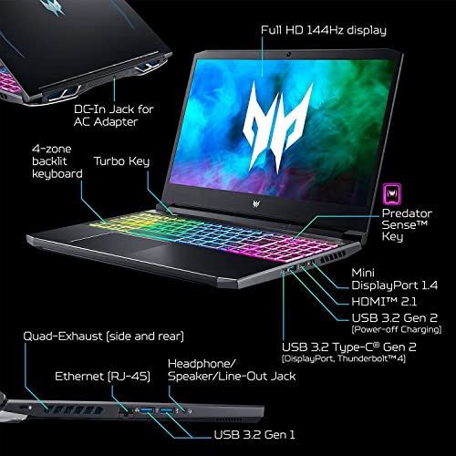 Acer 2022 Flagship Predator Helios Gaming Laptop: 15.6" FHD 144Hz 3ms IPS Display, Intel Gaming 8-Core i7-11800H, 64GB RAM, 4TB SSD, 6GB GeForce RTX 3060, Killer WiFi-6, RGB Keyboard, Win10H, TF