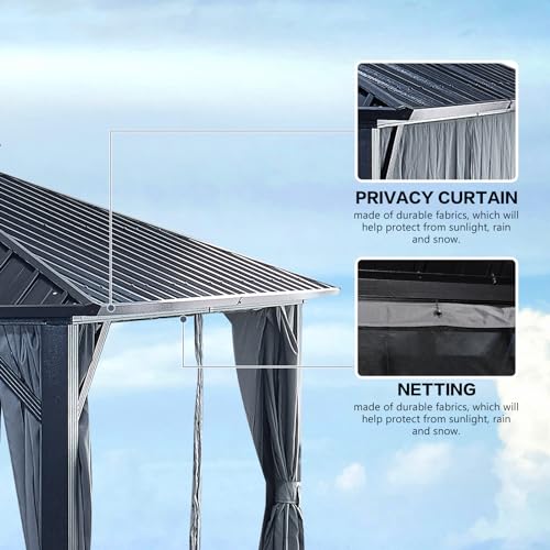 Goohome 12 x 18FT Hardtop Gazebo, Aluminum Frame Double Roof Canopy with Mosquito Net and Curtains, Outdoor Permanent Hard Top Waterproof Pergola for Shade and Rain for Lawn, Backyard, Patio