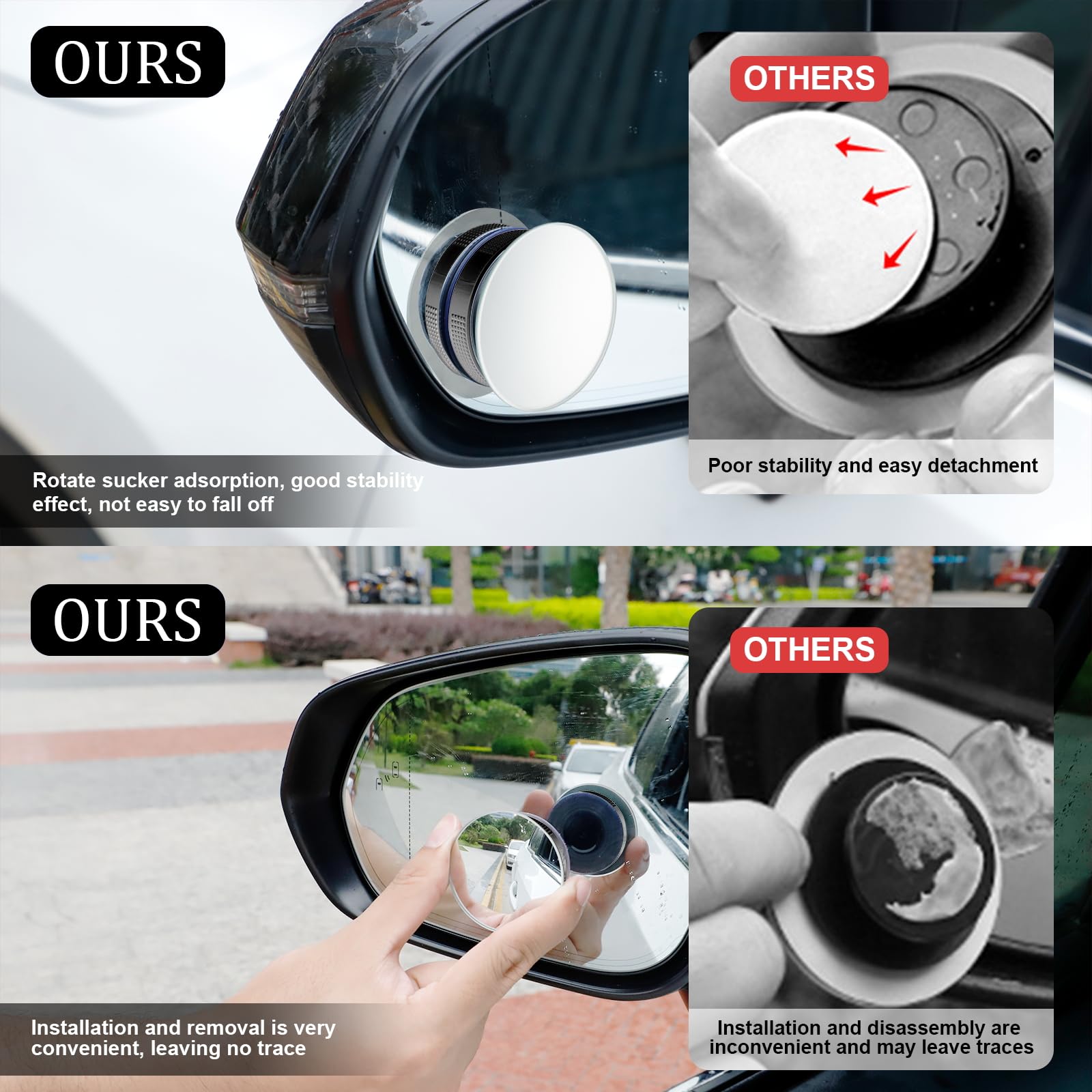 LivTee Blind Spot Car Mirror, 2" Round HD Glass Frameless Convex Side Mirror Blindspot, Reusable 360° Wide Angle Rear View Car Mirrors with Powerful Adjustable Suction Cup - Exterior Mirrors